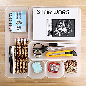 Cabilock Vanity and Desk Drawer Organizers with Shelf Liner(30 * 150mm),Vanity Drawer Organizer Makeup Containers Cabinet Organizers for Kitchen Office Bathroom 7 Pcs/Set