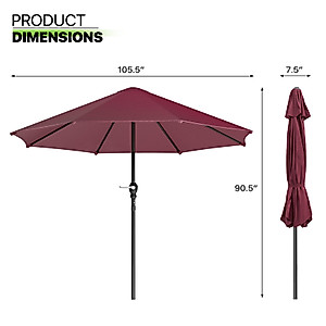 Magshion 9FT Outdoor Market Patio Umbrella, Large Waterproof Sun Umbrella with Crank Lift & 8 Steel Ribs, Sturdy Pole for Garden, Deck, Backyard & Pool (Red)
