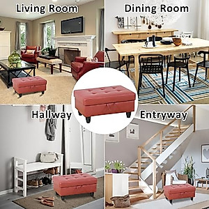 103" W Sectional Couches for Living Room, Faux Leather Couch with Storage Ottoman, Leather Sofa Brown Couches, Modular Sectional Sofa,Modular Sectional Couch for Living Room Furniture Sets, Red