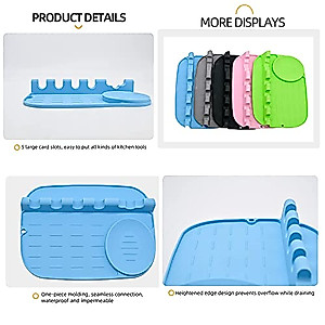 ANNCED Silicone Utensil Spoon Rest 2 in 1 Larger Size for Stove Top with Drip Pad Include 5 Slots 1 Spoon Holder,Hang Hole Design,Kitchen Utensil Holder for Countertop,Spoons, Ladles,Tongs Green