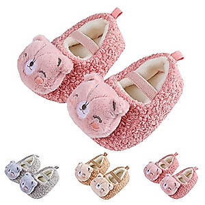 Lykmera Winter Children Baby Toddler Shoes Boys Girls Floor Shoes Flat Bottom Non Slip Plush Warm Cartoon Fleece Slippers (B, 3-6 Months)