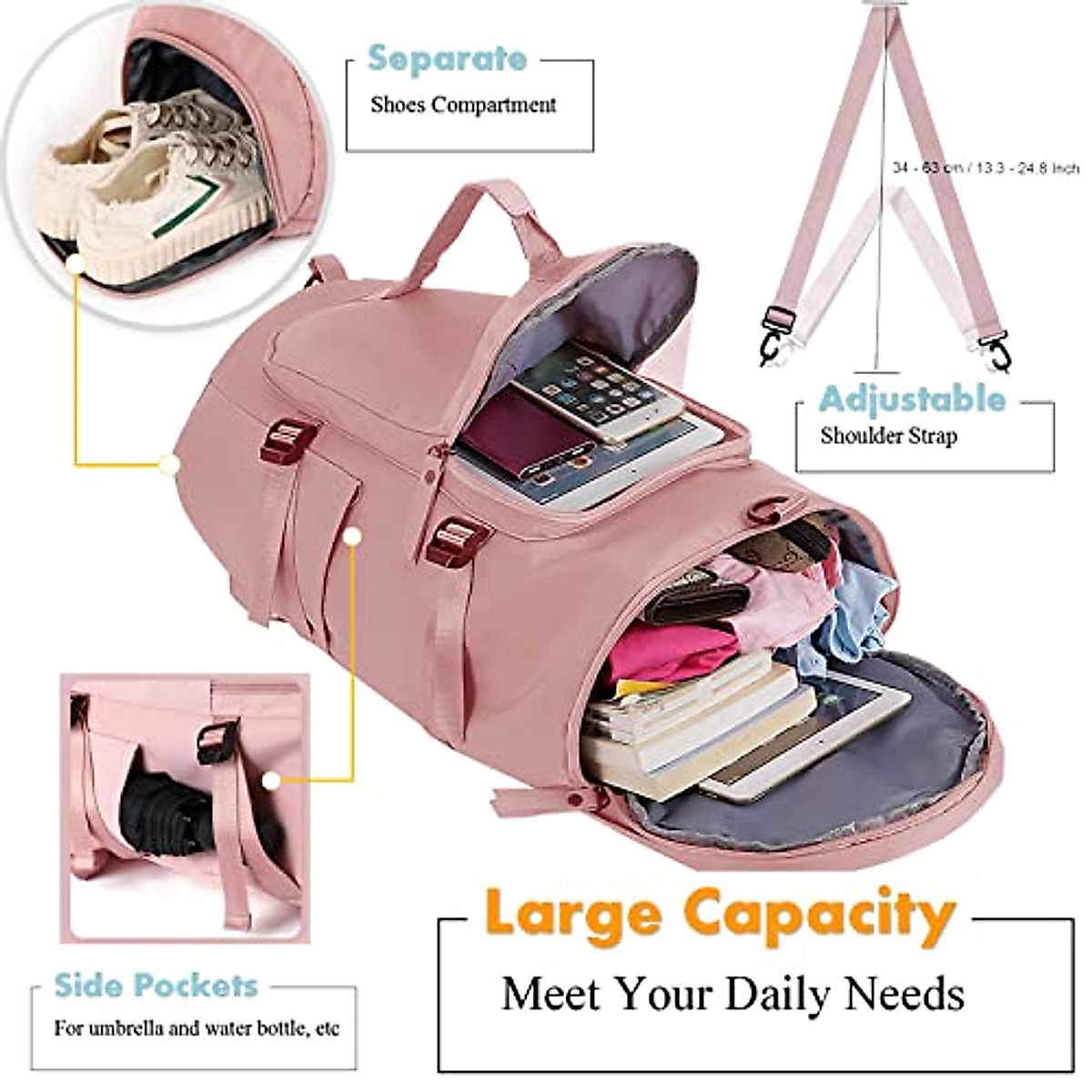 30L Travel Duffel Backpack for Women Sports Gym Bag Outdoor Duffel Bag with Shoes Compartment Weekender Overnight Daypack