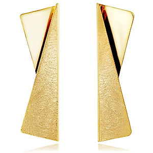 OZEL - Teardrop Dangle Earrings Brushed Finished Earrings - 14k Yellow White Gold Plated High Polished Statement Jewelry Gift for Women – Geometry Shape (G302227)