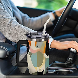 HJUQNGF 40 Oz Personalized Tumbler with Handle And Straw Mid-Century Modern Art Cat Stainless Steel Insulated Tumblers Reusable Car Thermal Cup Travel Coffee Mug for Women Men