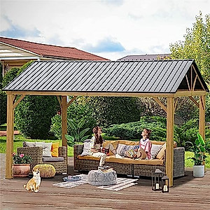 Evedy 12x14 Gazebo, Outdoor Aluminum Gazebo with Galvanized Steel Gable Canopy, Outdoor Metal Gazebos for Patio, Backyard, Deck and Lawns