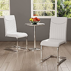 Dining Chairs Set of 2, Dining Room Chairs with High Density Sponge Leather Upholstered and Metal Legs, Modern Kitchen Chairs for Dining Room (White)