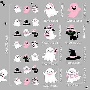 Ceenna 9 Pcs Halloween Baby Shower Decorations Pink and Black Paper Garland Banner Little Boo Bat Witch Hat Cat Hanging Decorations for Girl Birthday Party Favor Supplies