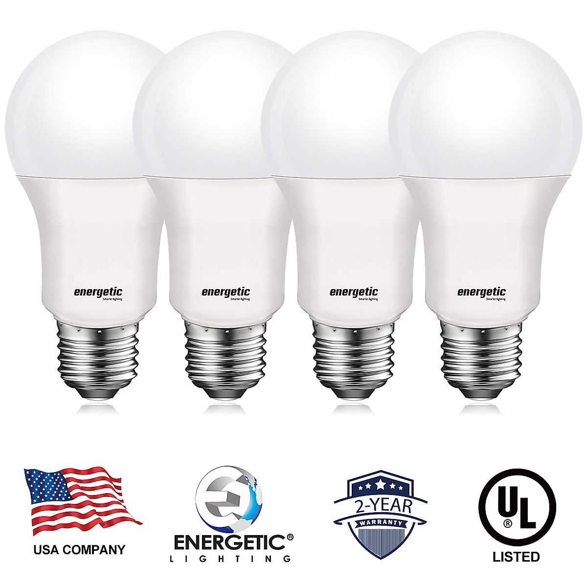 Energetic 75W Equivalent LED Light Bulb, 1200 Lumens, 2700K Soft White, Non-Dimmable A19 LED Bulb, UL Listed, E26 Medium Base, 6-Pack