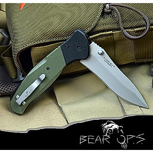 Bear OPS Bear Swipe IV, 3-1/4-inch Blade, 14C28N Sandvik Stainless Steel, OD Green G10 Handle, Assisted Opening with Reversible Pocket Clip (A-400-B4-P)