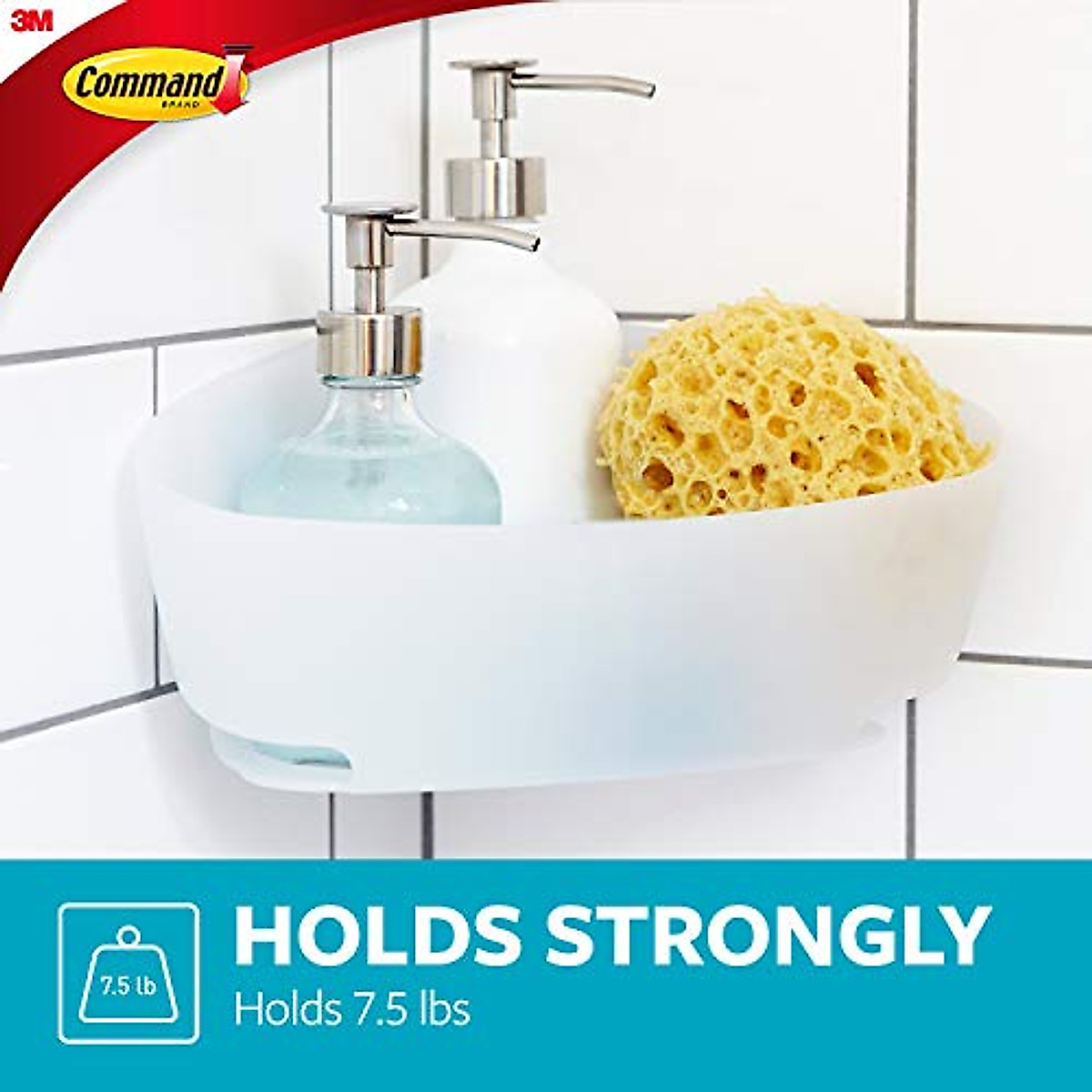 Command Corner Caddy with Water-Resistant Strips, 1 Caddy with 4 Mounting Bases and 4 Command Strips, Bathroom Organizer for Bathroom Decor