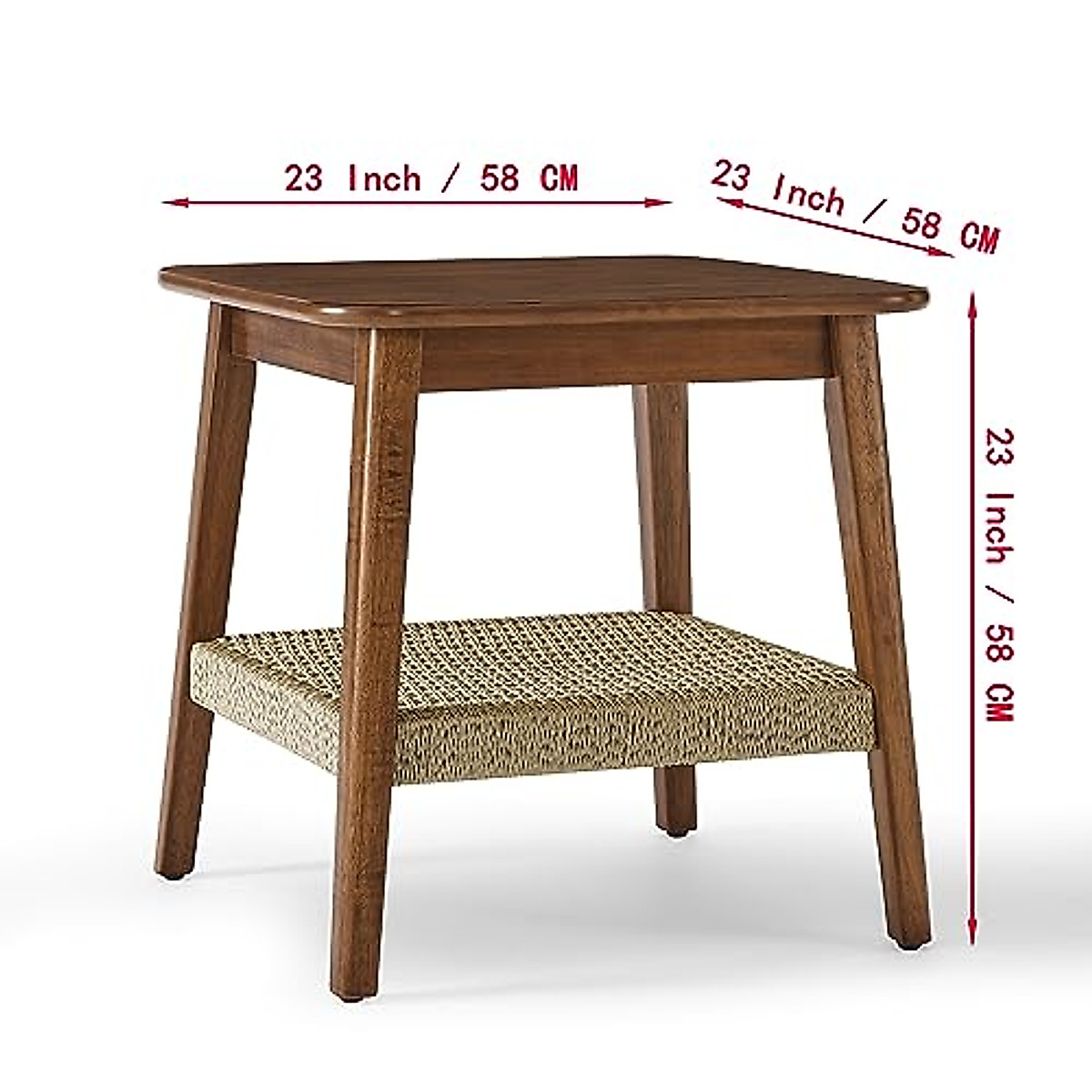 Oriental eLife Mid-Century Side Table with Woven Shelf,Boho End Table with Storage,Small Side Table for Living Room,Couch,Bedroom,Patio,Home Office (23")
