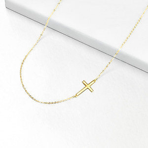 KECHO 14k Real Gold Sideways Cross Necklace Christian Jewelry for Women