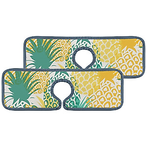 Vantaso 2PCS Faucet Absorbent Mat, Funny Pineapple Washable Sink Drip Catcher, Kitchen Bath Countertop Sinkmat Microfiber Drying Mats