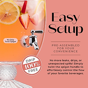 Fifth Avenue Crystal Beverage Dispenser for Countertop - 1.7 Gallon Large Glass Drink Dispenser w/Spigot & Lid - Party Drink Dispenser for Sweet Tea Lemonade Punch Water, Juice Dispensers for Parties