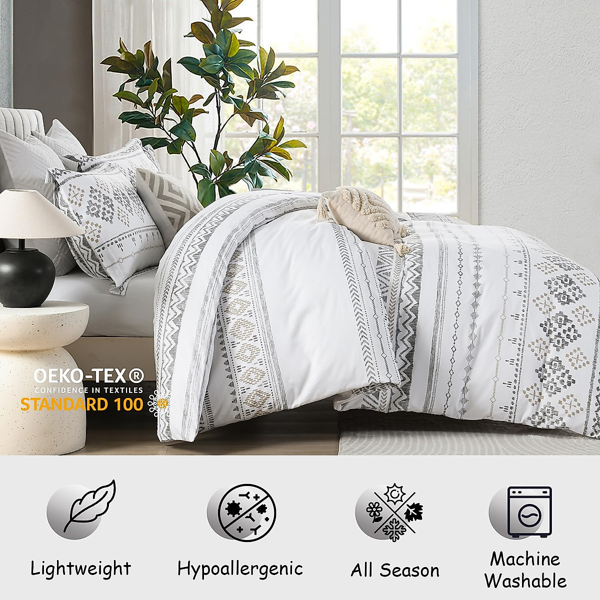 Bedduvit Boho Duvet Cover King - 100% Cotton King Duvet Cover Set for All Season,3 PCS Soft and Breathable Bohemian Summer Duvet Cover King with Zipper Closure & 8 Corner Ties