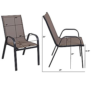 BTEXPERT Brown Indoor Outdoor 4-Set of Four Restaurant Flexible Sling Stack, Patio Metal Frame Chair, Set of 4