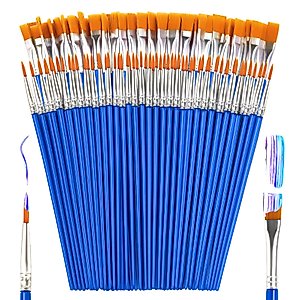 Small Paint Brushes Bulk, 110 Pcs Flat Tip Round Acrylic Paint Brushes for Kids Classroom Acrylic Watercolor Canvas Face Painting Touch Up