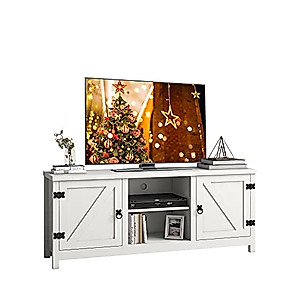 Panana Modern Farmhouse TV Stand for 65 inch TV, Entertainment Center with Storage and Open Shelves, Wood TV Stands TV Table Stand for Living Room, Bedroom (White, for 32"-65" TV)