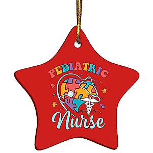 Pediatric Nurse Autism Day Love Heart Stethoscope Nursing Christmas Ornament