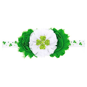 St. Patrick's Day Headband Baby Four Leaf Green Clover Flower Hair Bow Band JHSP06 (B)