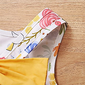 Toddler Girls Patchwork Bowknot Dress Bee Floral Prints Sleeveless Dresses Casual Soft Ruffle Swing Clothes (Yellow, 9-12 Months)