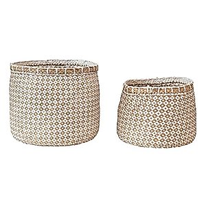 Creative Co-Op Hand-Woven Seagrass & Paper Pattern, Natural & White, Set of 2 Basket, Brown, 2