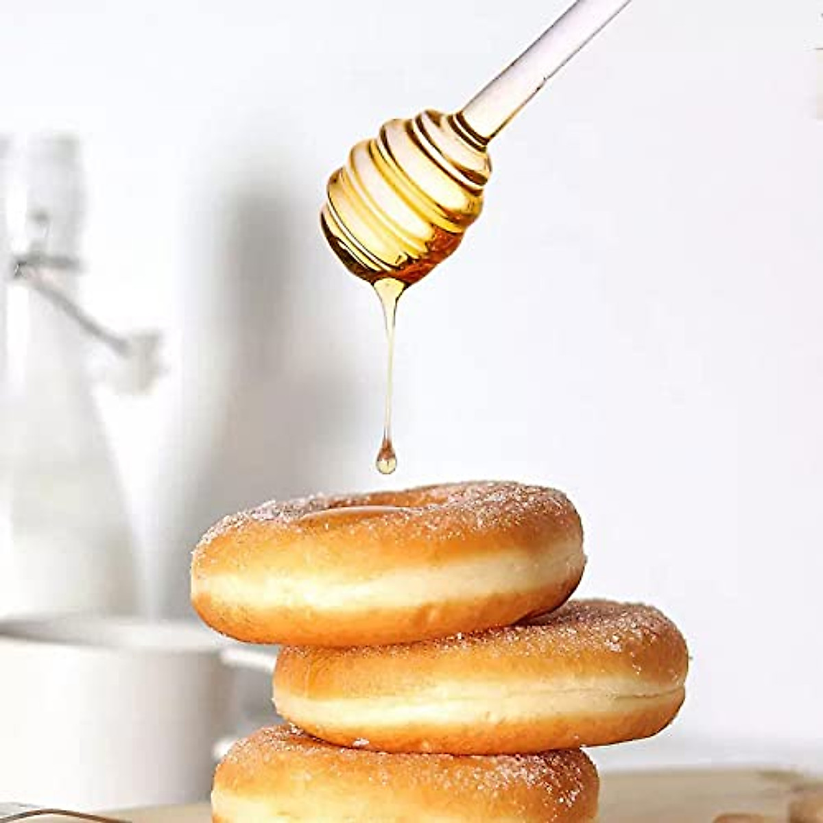 MuginoHo Honey Jar with Dipper and Lid Glass Honey Pot Container Dispenser for Home Kitchen Store Honey and Syrup, Unique Beehive Shape Honeypot