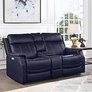 Steve Silver Co Ocean Blue Leatherette Console Loveseat with Power Headrest, Footrest, Hidden Storage, and USB Port Love Seats, 74 x 41 x 41