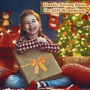 24 Pieces Christmas Elastic Bows for Gift Boxes Stretch Loops with Bows Christmas Elastic Ribbon Crafts for Christmas Boxes Gift Wrapping(20-24 Inch,Gold)