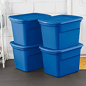 Sterilite 18 Gallon Stackable Plastic Storage Tote Container with Latching Snap-Close Lid for Home and Office Organization, Blue (8 Pack)