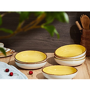 ONEMORE 10.5 inch Dinner Plates and 30 oz Pasta Bowls Bundle - Microwave, Oven and Dishwasher Safe - Yellow