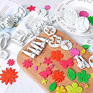M MOACC Cake Tools 36 Piece Fondant Cake Cookie Plunger Sugarcraft Flower Leaf Butterfly Heart Shape Decorating Mold DIY Icing Plunger Tools