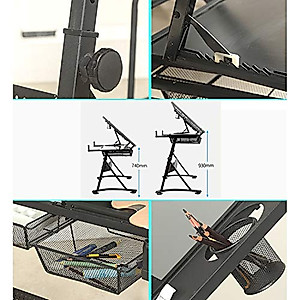 EESHHA Drawing Table Drafting Table with Storage, Height Adjustable Tiltable Art Desk, Glass Panel Drawing Desk, for Work Study Painting Craft Table