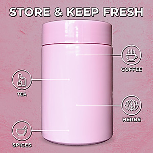 Stash Jar Smell Proof Container (500mL) for Herbs, Spices, Coffee, Teas & More, Double Sealed Air Tight Jar, Thick UV Protection Glass, Smell Proof Herb Storage, x2 Resealable Smell Proof Bags (Pink)