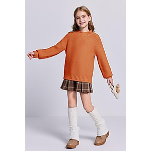 Imily Bela Girls Turtleneck Sweaters Kids Batwing Sleeve Knit Clothes Chunky Pullover Jumper A-Orange