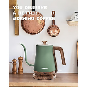 Keebar Gooseneck Electric Kettle, Electric Tea Kettle Stainless Steel, Pour over kettle for Coffee, 1000W Hot Water Kettle Electric Auto Shut Off, 0.8L, Wood-like Grain Finish Handle, Matcha Green