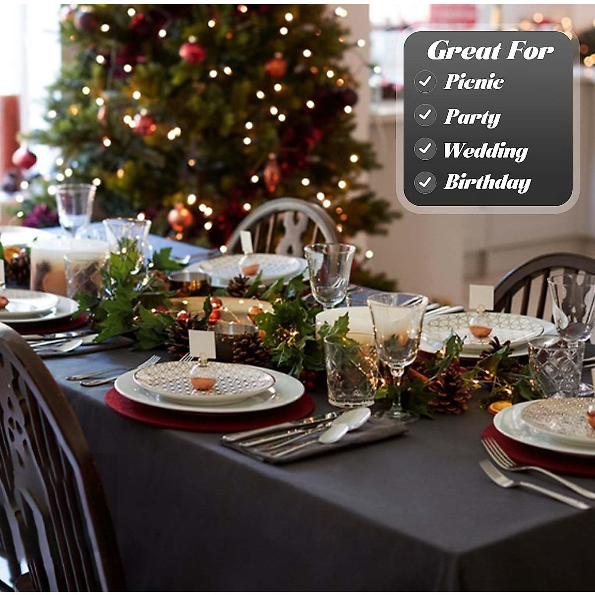 Vrisssot 12-Pack Black Plastic Tablecloth-54 x 108 in.Plastic Tablecloths for Rectangle Tables,Disposable Table Cloths for Parties,Banquet,Birthdays, Weddings.