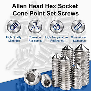 MroMax 30Pcs M5 x 16mm Tip Set Screw, 304 Stainless Steel Internal Hex Allen Head Drive Cup Point Screws Silver Cone Point Socket Grub Screws for Towel Rack Door Knob