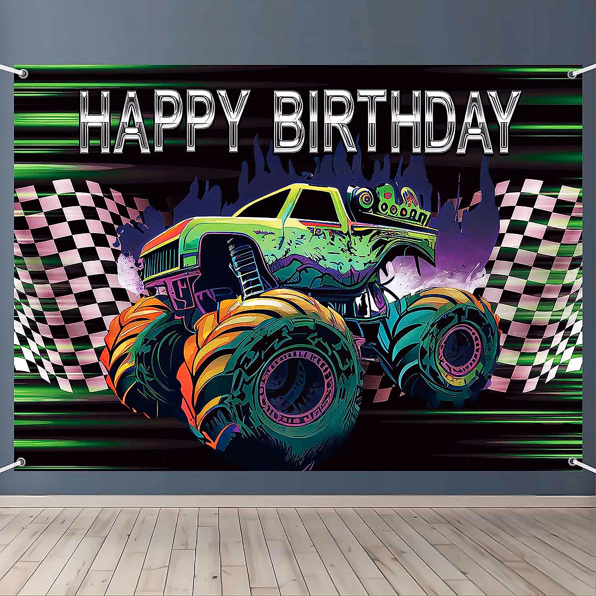 LDWLYW Truck Backdrop Banner Car Birthday Backdrop for Boys Green Truck Birthday Party Decorations Cars Happy Birthday Backdrop Boy Truck Theme Party Supplies Photo Props 5x3ft