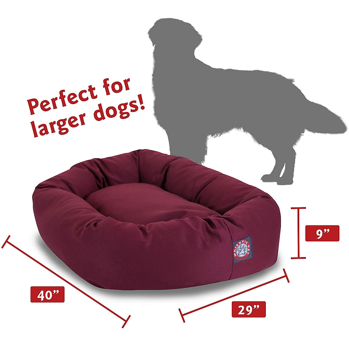 Majestic Pet 40 Inch Bagel Calming Dog Bed Washable – Cozy Soft Round Dog Bed with Spine Support for Dogs to Rest their Head - fluffy donut dog bed 40x29x9 (Inch) - Round Pet Bed Large – Burgundy