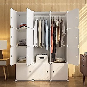 KOUSI Portable Wardrobe Closets 14"x18" Depth Cube Storage, Bedroom Armoire, Storage Organizer with Doors, 12 Doors, White