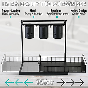 Kamsea Hair Tool Organizer For Bathroom Under Sink for Hair Dryer, Flat Irons, Curling Wands, Hair Straighteners – 2-in-1 Cosmetic Storage with Pull-Out Tray [2 Mats]
