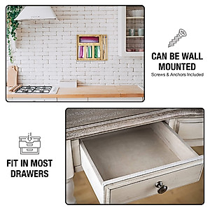 2 in 1 Bamboo Ziplock Bag Organizer for Drawer w/MAGNETICALLY DETACHABLE Plastic Wrap Dispenser with Cutter, Wall Mount Plastic Bag Organizer, 4 Size Gallon, Quart, Snack, Sandwich Baggie Organizer