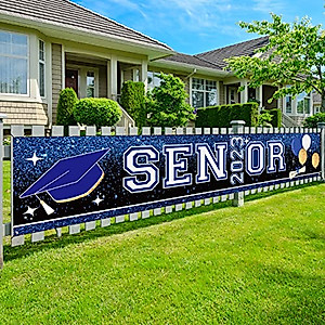 2023 Blue and White Graduation Banner Larger Senior Banner Yard Sign Lawn Outdoor Garden for Class of 2023 Graduation Decorations