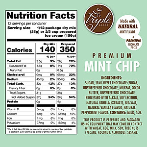 Triple Scoop Ice Cream Mix, Starter for use with Home Ice Cream Maker, Non-Gmo, No Artificial Colors or Flavors, Ready in Under 30 Mins (1, Mint Chocolate Chip)