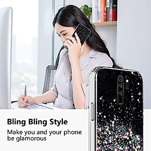 Compatible with Redmi Note 8 Pro Case Glitter Clear Green,for Xiaomi Redmi Note 8 Pro Phone Case Silicone Transparent Soft TPU Women Girls Shockproof Protective Slim Cover (Black)