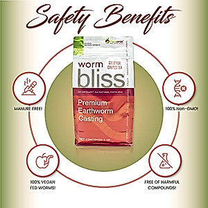 Worm Bliss - Pure Organic Earthworm Castings - All Natural Plant Fertilizer and Soil Enhancer - Potting Mix for Plants, Vegetables, Flowers, and Indoor and Outdoor Gardens (1 Quart)