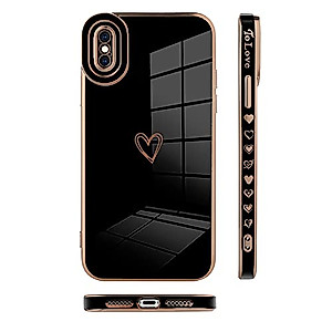 Bonoma Compatible with iPhone Xs Max Case Love Heart Plating Electroplate Luxury Elegant Case Camera Protector Soft TPU Shockproof Protective Corner Back Cover iPhone Xs Max Case -Black