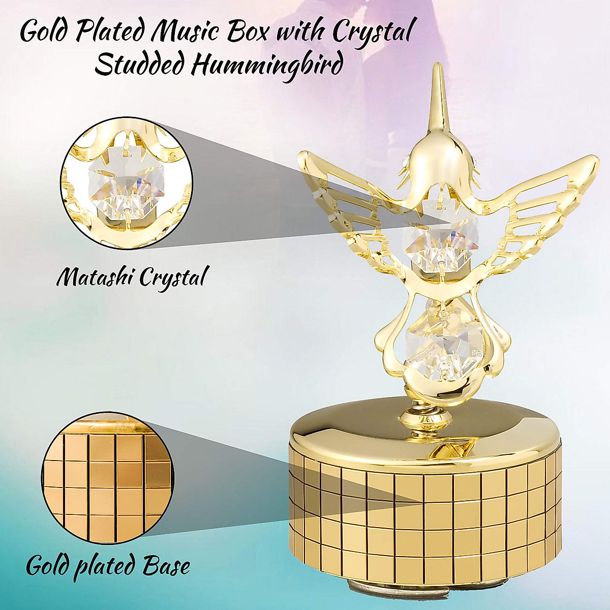 Matashi Valentine's Day Gift for Women - Swan Lake Wind-Up Music Box with 24K Gold Plated Crystal Studded Piano Figurine - Tabletop Showpiece for Home, Office, Living Room for Her
