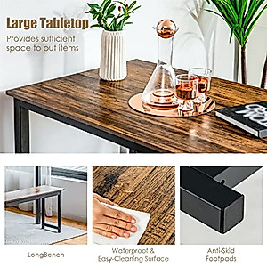 YEBDD 3 Piece Dining Table Bench Set with Wooden Top and Metal Frame Furniture Set